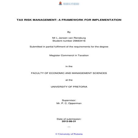 2012 Tax Risk Management - A Framework for implementation ...