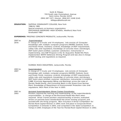 Keith B Fillippo Resume | DOCX