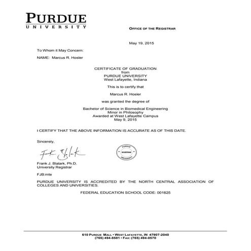 Hosler Degree Cert | PDF