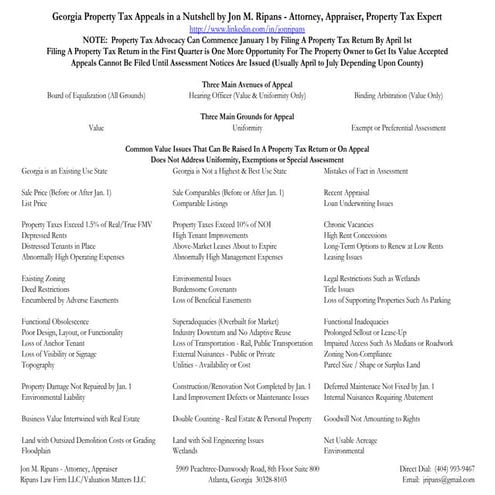 Georgia Property Tax Appeals in a Nutshell by Jon M. Ripans | PDF