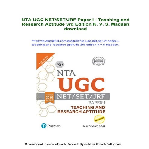 NTA UGC NET/SET/JRF Paper I - Teaching and Research Aptitude 3rd Edition K. V. S. Madaan | PDF