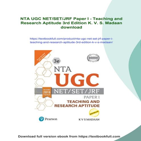 NTA UGC NET/SET/JRF Paper I - Teaching and Research Aptitude 3rd Edition K. V. S. Madaan | PDF