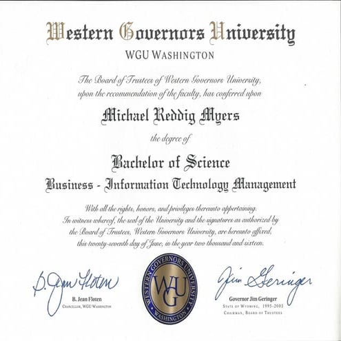 WGU - MMyers BS-B-ITM Diploma 2016-06 (C) | PDF