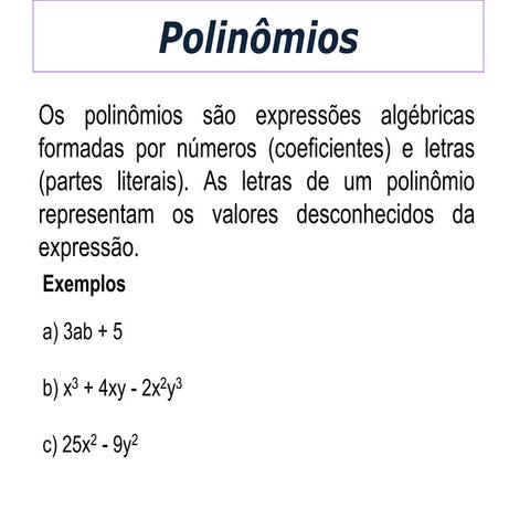 aula sobre polinomios matematica basica1 | PPT | Physics | Science