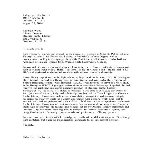 Library Cover Letter | DOCX