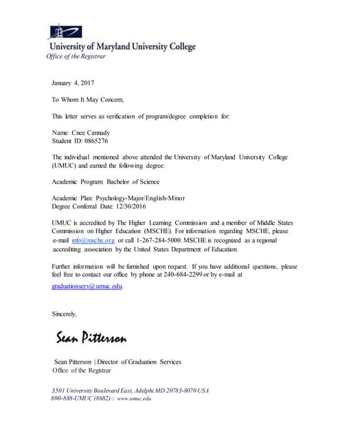 Graduation Verification Letter for Tierney Washington (1) | PDF