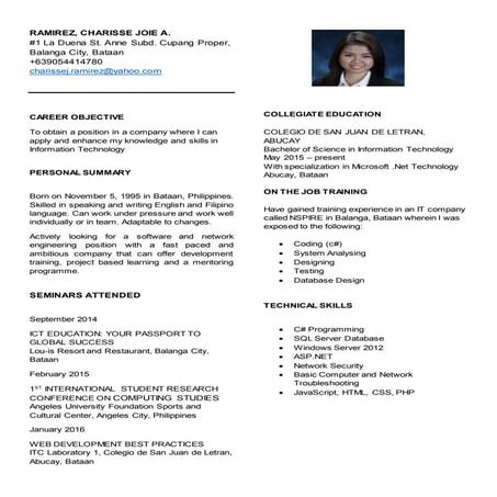 CharisseRamirez-Resume | DOCX | Computing | Technology & Computing