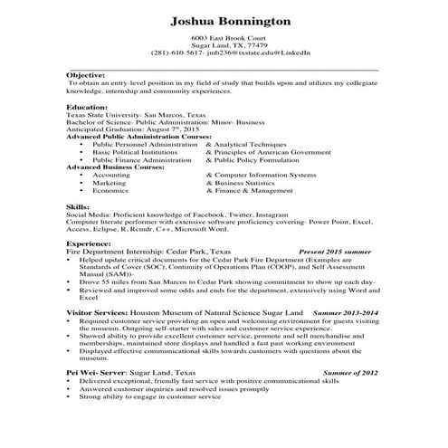 Resume Joshua Bonnington pdf | PDF