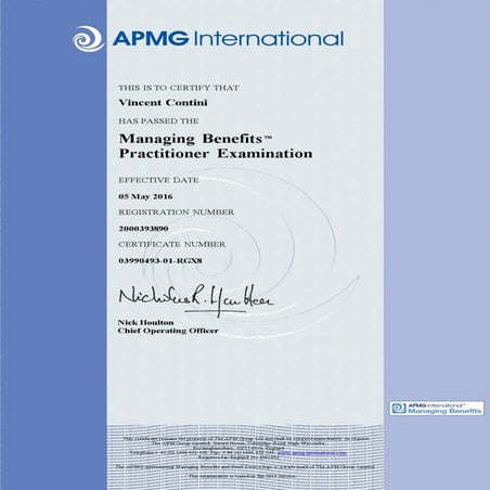 Managing Benefits Practitioner Certification | PDF