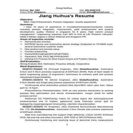 Jiang huihua Resume | PDF
