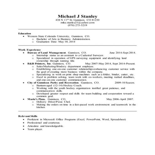 Michael J Stanley Resume 2015 | DOCX