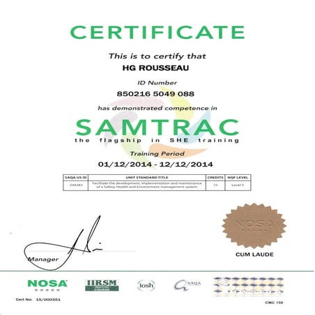 Introduction To Samtrac - Certificate