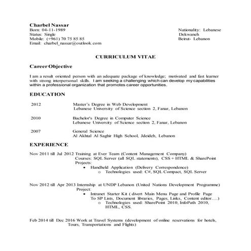 Charbel Nassar CV 2016 | DOCX