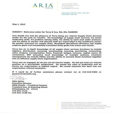 Reference Client Letter Aria | PDF