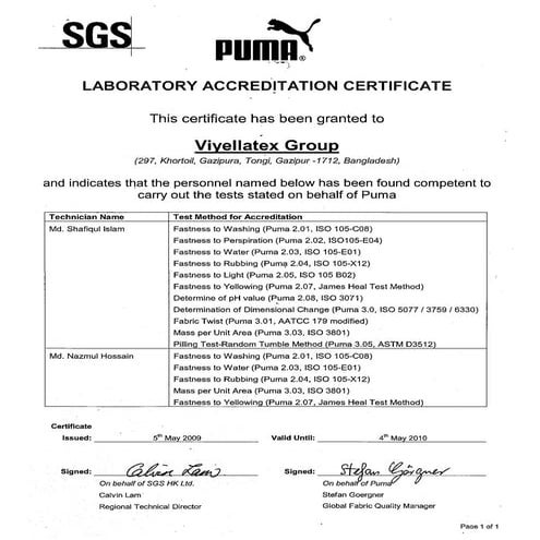 Viyellatex lab certificate | PDF