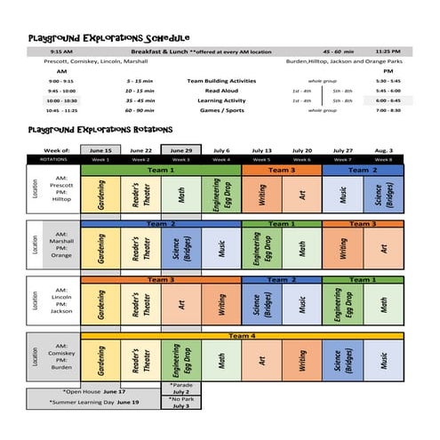 Playground Explorations Rotation schedule | PDF