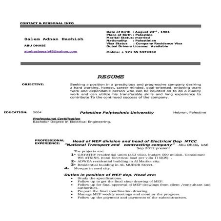 CV_SR MEP MANAGER. NT. | PDF