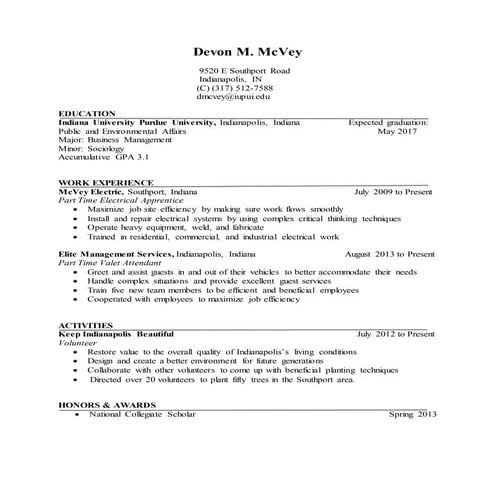 Devon McVey Bus X220 Resume | PDF