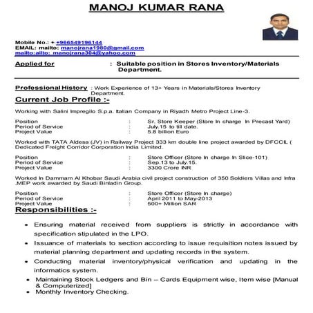 MANOJ CV | PDF