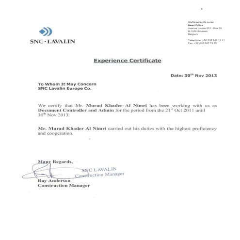 Experience Certificate SNC | PDF