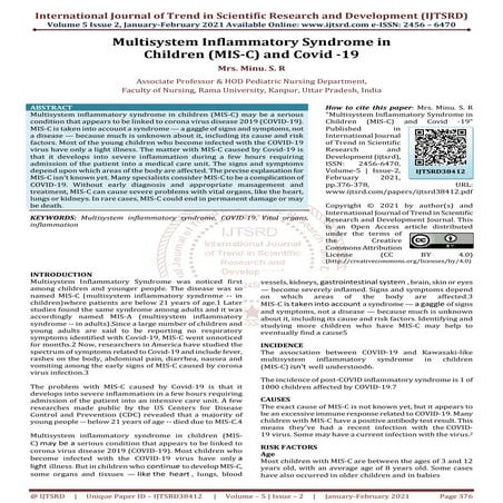 Multisystem Inflammatory Syndrome in Children MIS C and Covid 19 | PDF