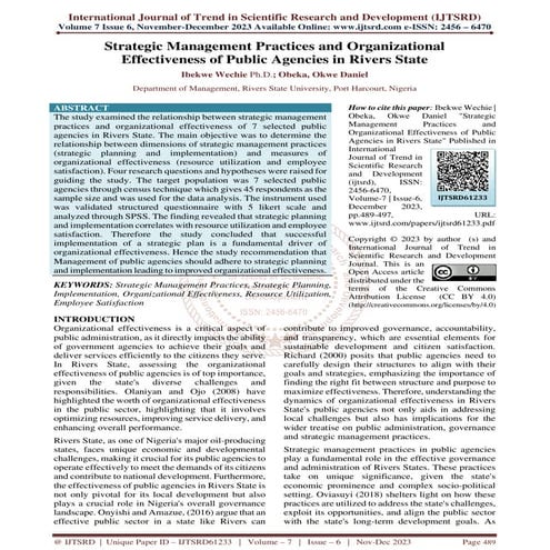 Strategic Management Practices and Organizational Effectiveness of Public Agencies in Rivers ...