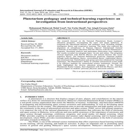 Planetarium pedagogy and technical learning experience: an ...