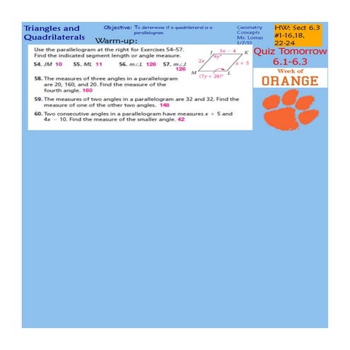 5 2 Prove quadrilaterals are parallelograms | PPTX
