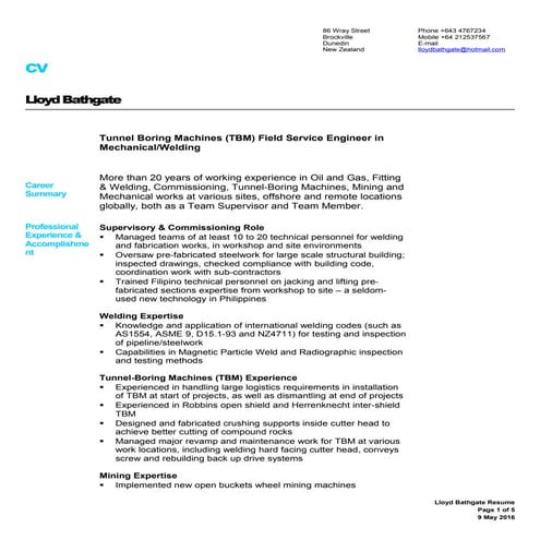 Lloyd Bathgate Updated Resume 2016 | DOC