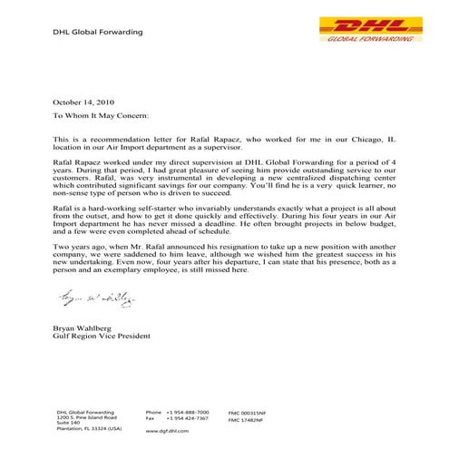 Rafal Letterhead DHL | PDF