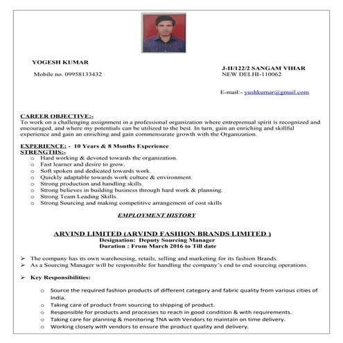 Yogesh kumar - CV (Sourcing) | DOC