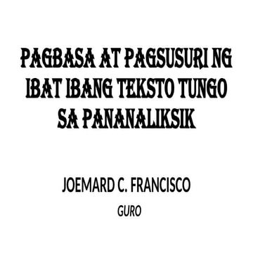Pagbasa at Pagsusuri Grade 11 Second Sem | PPTX