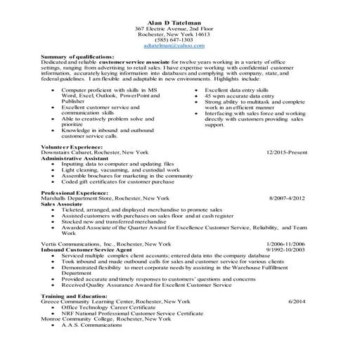 Alan D Tatelman Resume | DOCX