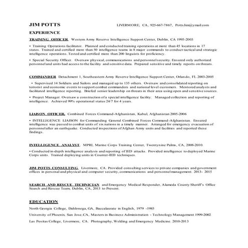 JIM POTTS September 2016 | DOCX | Business Administration | Business