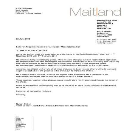 Alex Letter of recommendation Maitland Group | DOCX
