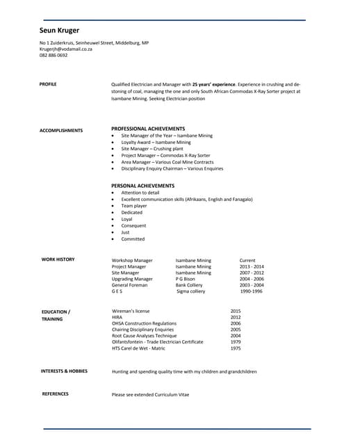 CV - D C BOTHA (December 2014) | PDF