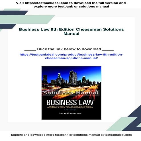 Business Law 9th Edition Cheeseman Solutions Manual | PDF