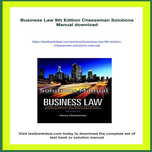 Business Law 9th Edition Cheeseman Solutions Manual | PDF