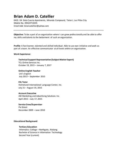 resume for OJT | DOCX | Technology & Computing