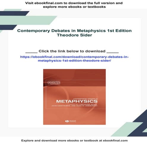 Contemporary Debates in Metaphysics 1st Edition Theodore Sider | PDF