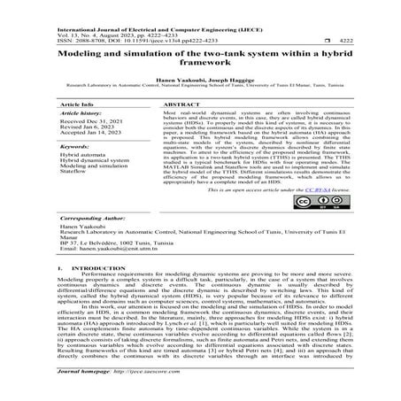 Modeling and simulation of the two-tank system within a hybrid ...