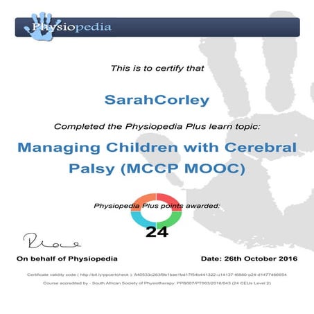 Managing Children with Cerebral Palsy Cert | PDF