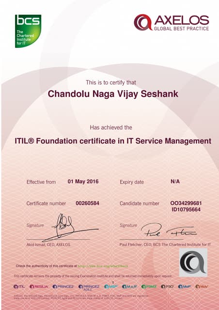 ITIL - Certificate | PDF