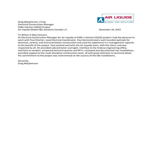 Project Reference - Paul Chartier | PDF