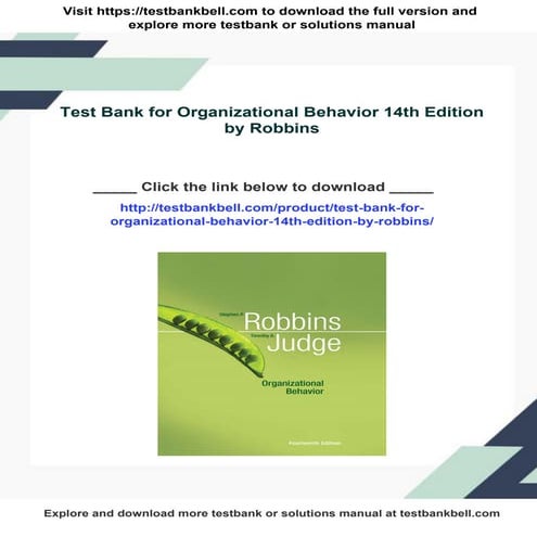 Test Bank for Organizational Behavior 14th Edition by Robbins | PDF