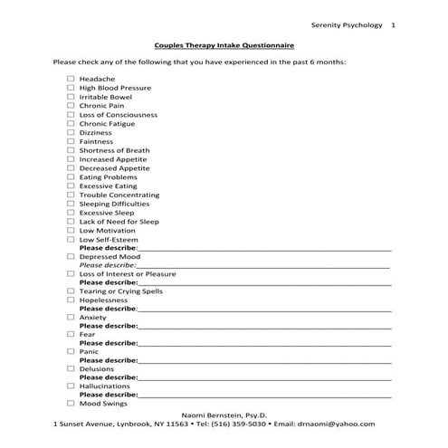 Couples Therapy Intake Questionnaire | PDF