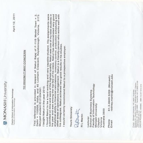 Nakul Bajaj Monash University Letter of Recommendation | PDF