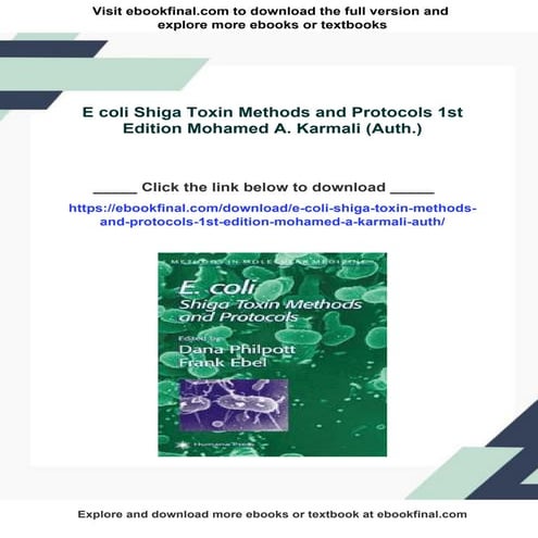 E coli Shiga Toxin Methods and Protocols 1st Edition Mohamed A. Karmali ...