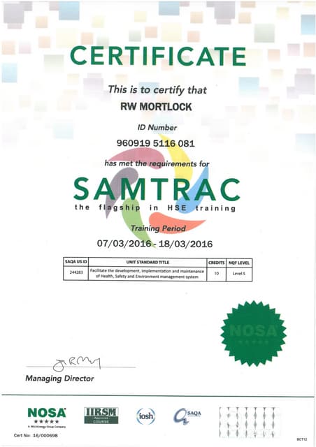 Introduction To Samtrac - Certificate | PDF
