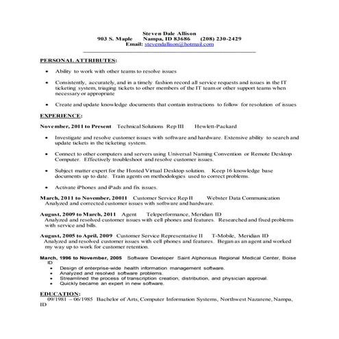 Steven Dale Allison Resume | PDF